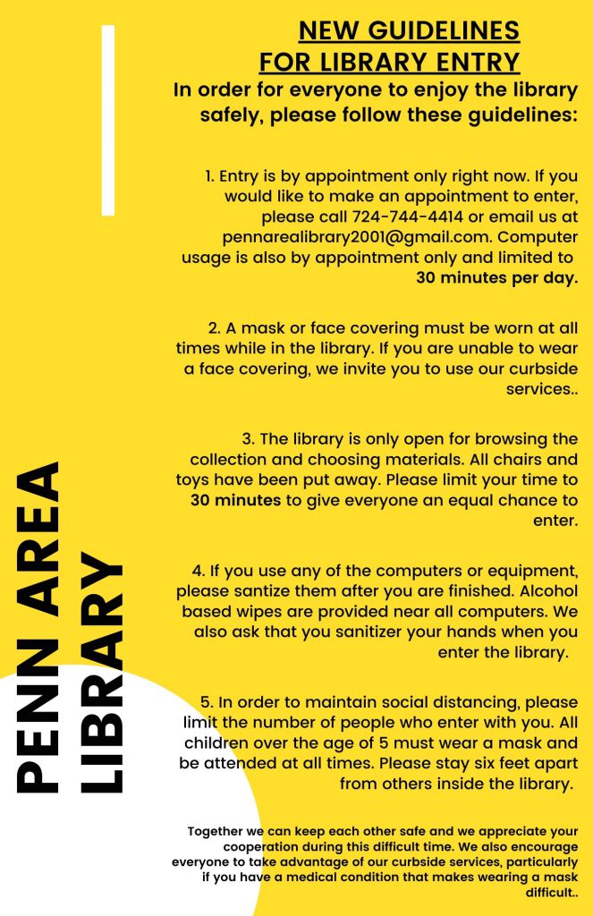 New Guidelines for library entry (2) – Penn Area Library