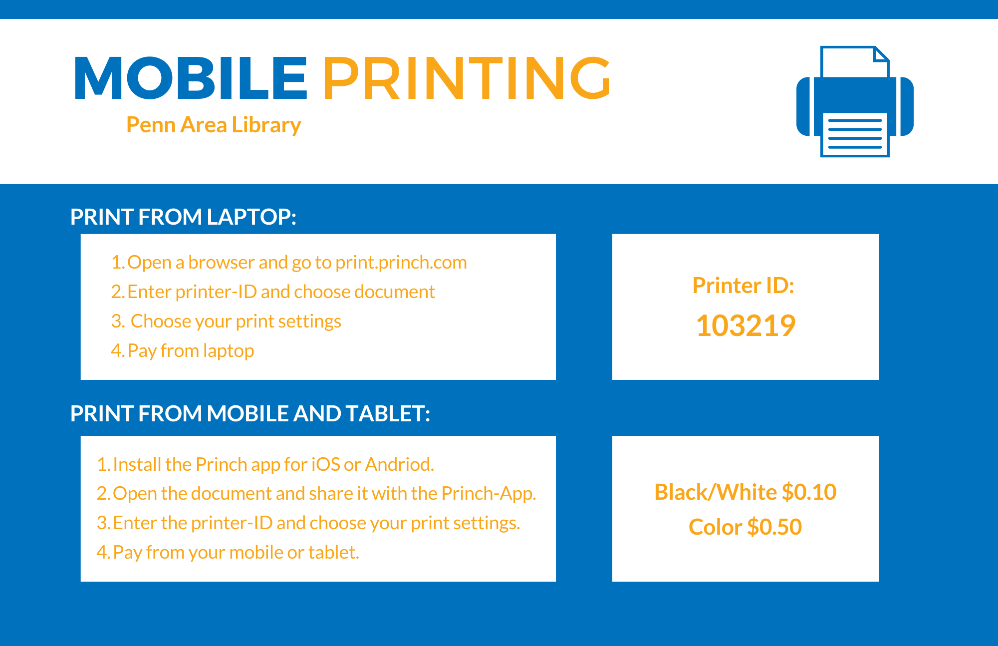 Mobile Printing with Princh – Penn Area Library